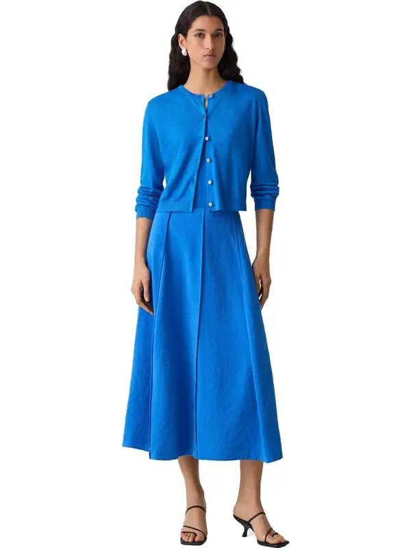 Theory Relaxed Silk Blend Curved Flare Maxi Skirt - Jewel Blue