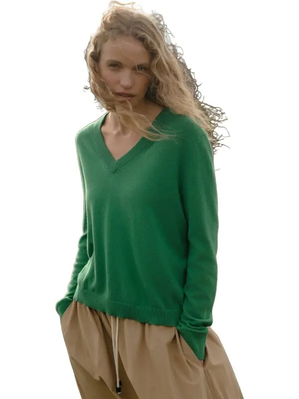 Jenni Kayne Flynn Cashmere V-neck Sweater - Green