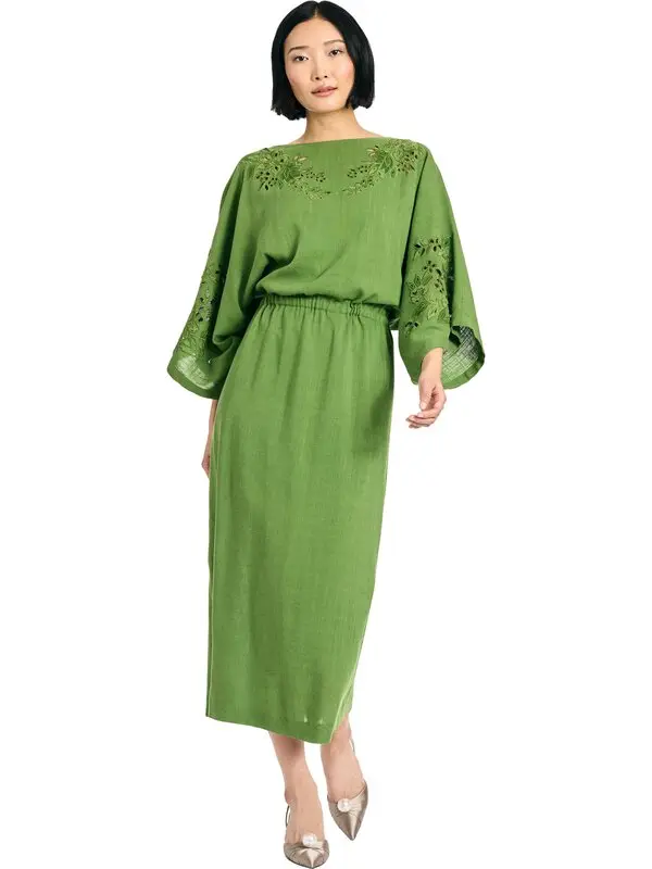 Sachin & Babi Kiera Embroidered Linen Midi Dress - Fern Green