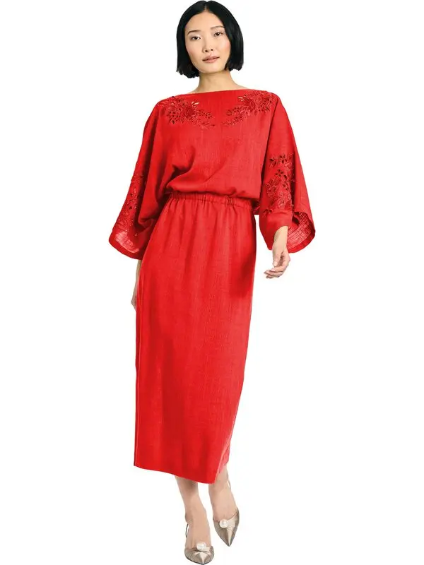 Sachin & Babi Kiera Embroidered Linen Dress - Cherry