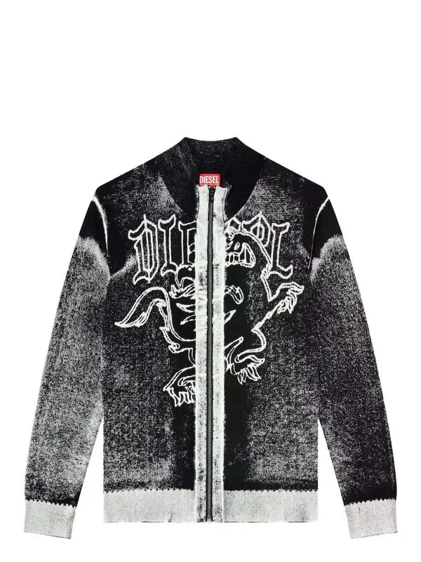 DIESEL® Graphic-print Zip-up Cardigan - Black