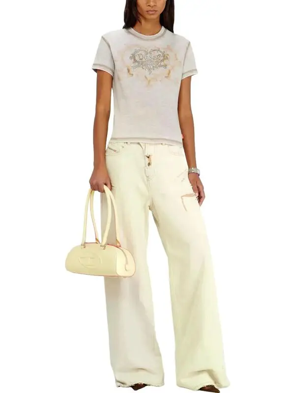 DIESEL® Rhinestone Embellished Burnout Effect T-shirt - Neutrals