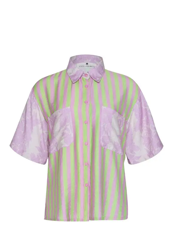 STATE OF GEORGIA Hibiscus Rose Stripe Shirt - Pink