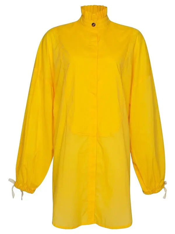 STATE OF GEORGIA Oversized Cotton Shirt Dress With Ruffled Collar And Balloon Sleeves - Orange
