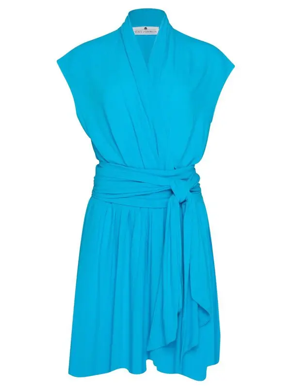 STATE OF GEORGIA The Point Dress Short Aqua" Rayon Crepe - Blue
