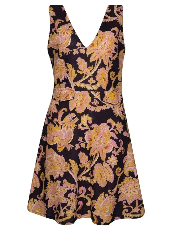 STATE OF GEORGIA The Little Linen V Neck Mini Dress - Black/pink