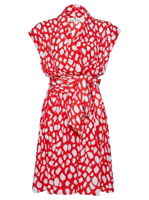 STATE OF GEORGIA Animal Print Wrap Dress - White/red