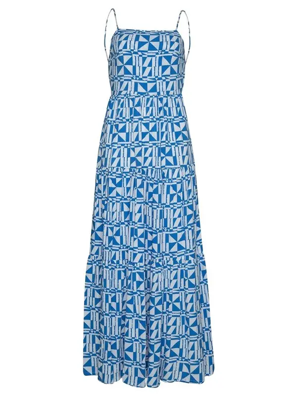 STATE OF GEORGIA Windmill Blue Print Maxi Dress - White/blue