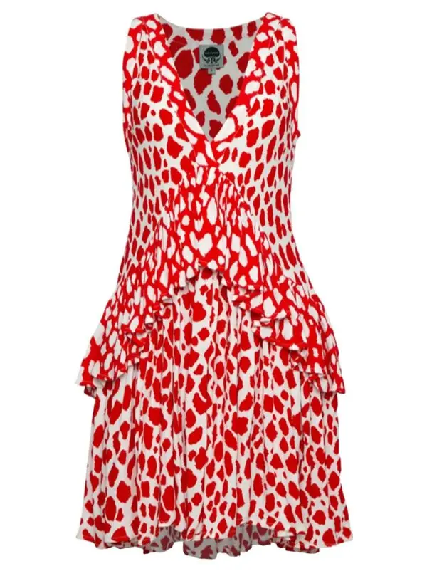 STATE OF GEORGIA Red Giraffe Print Ruffled Mini Dress - White/red