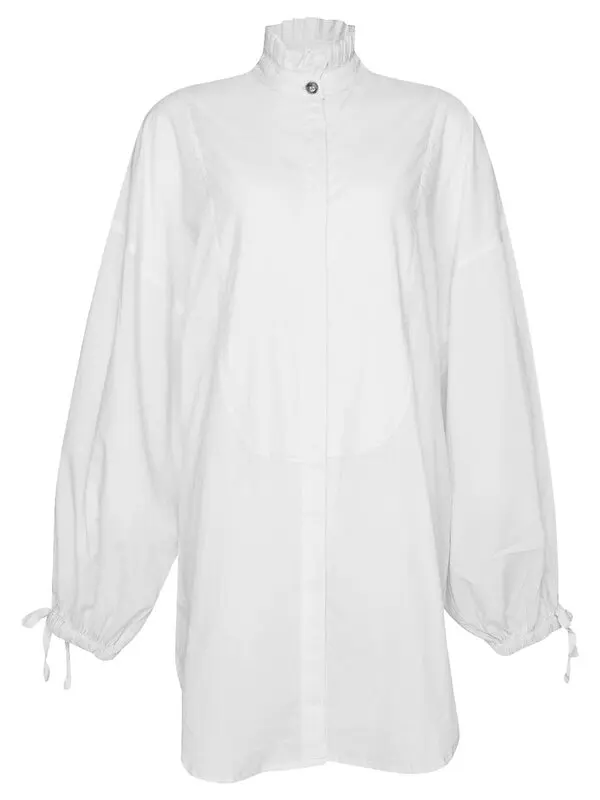 STATE OF GEORGIA Oversized Cotton Shirt Dress With Ruffled Collar - White