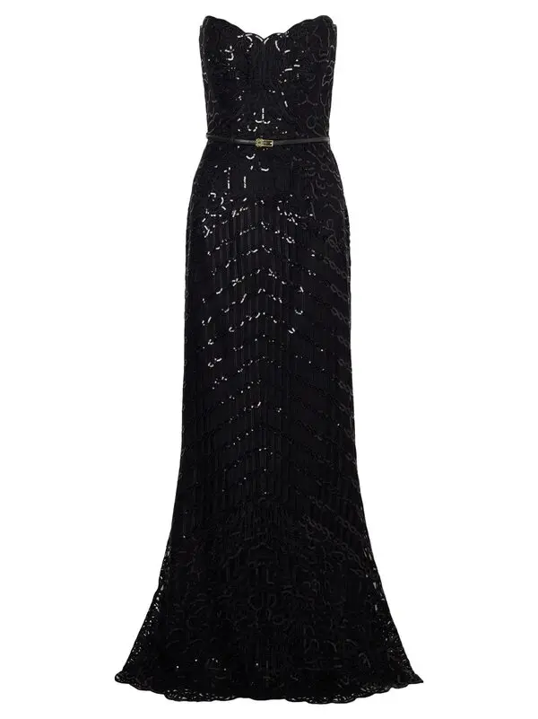 Elie Saab Strapless Sequined Gown - Black