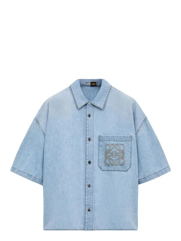 Loewe Paula's Ibiza Short Sleeve Denim Shirt Washed - Blue