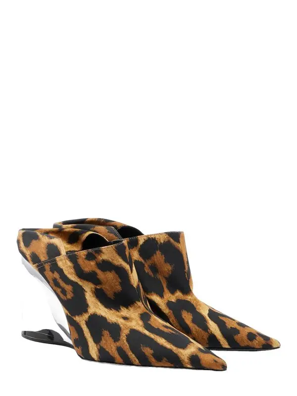 Alaïa Invisible Animal-print Twill Wedge Mules - Brown