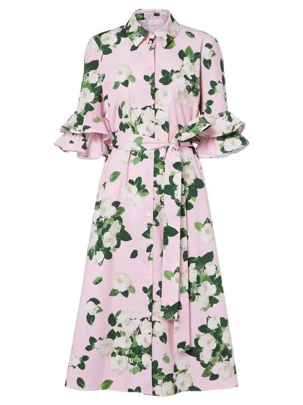 Carolina Herrera Belted Floral Cotton-blend Shirt Dress - Pink