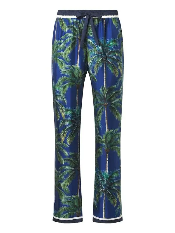 Dolce & Gabbana Printed Silk Twill Straight Pants - Blue