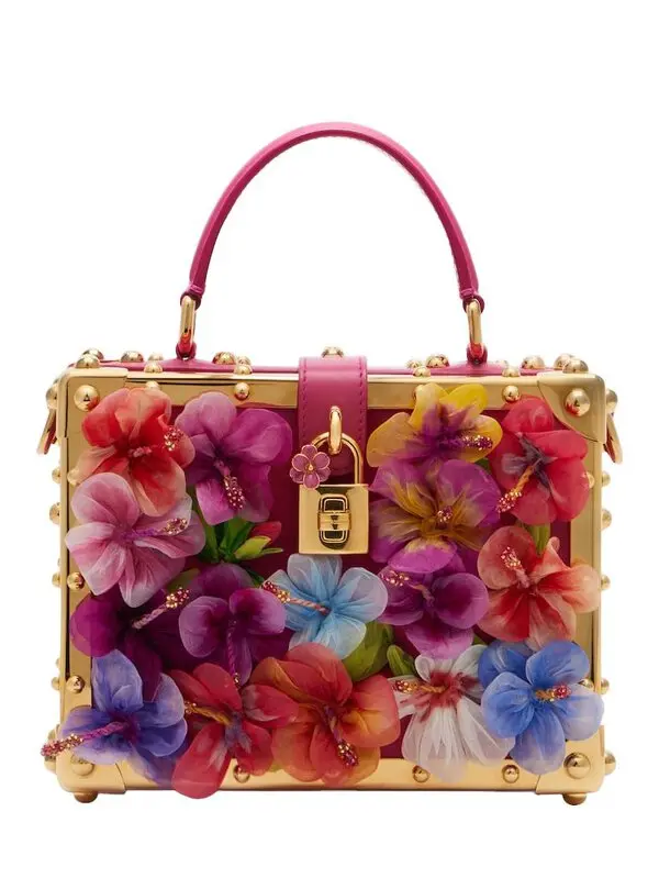 Dolce & Gabbana Floral Appliqué Leather Box Bag - Pink