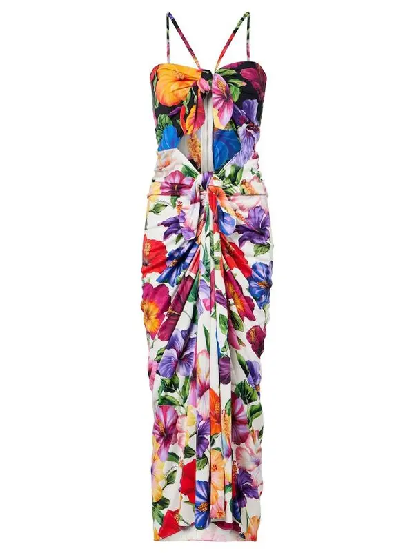 Dolce & Gabbana Floral Draped Cutout Midi Dress - Multicoloured