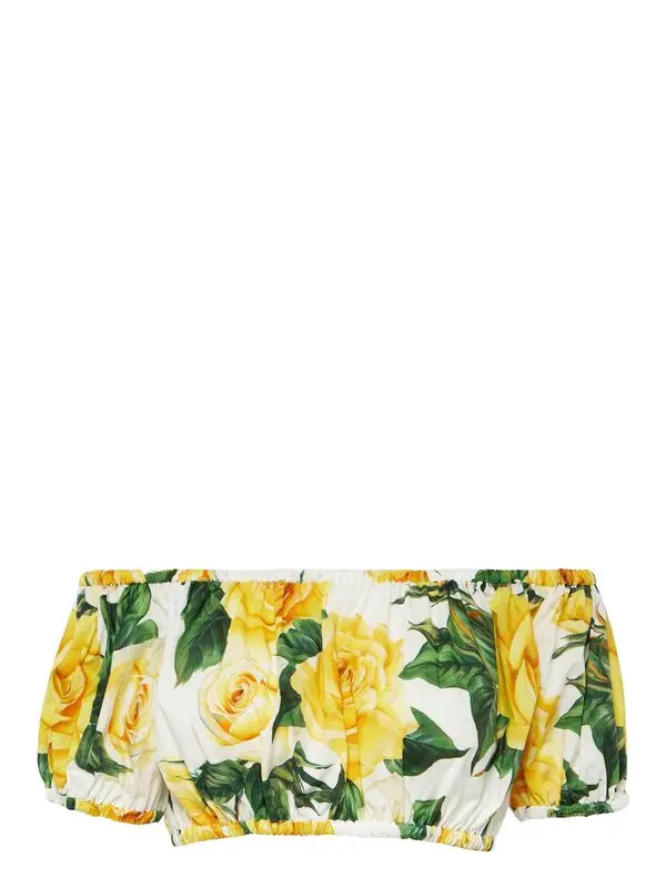 Dolce & Gabbana Off-the-shoulder Floral Cotton Crop Top - White