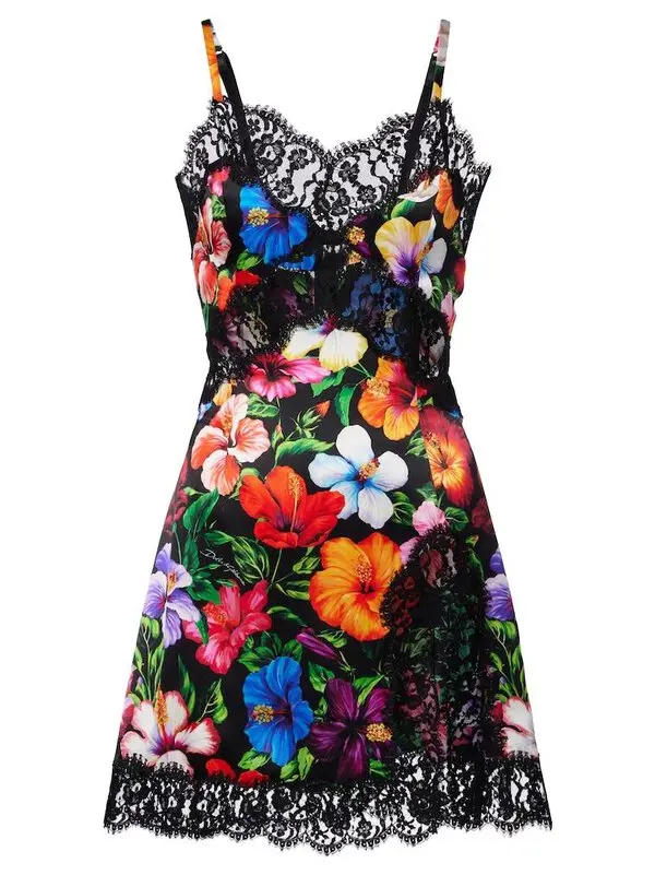 Dolce & Gabbana Floral Lace-trimmed Silk & Cotton-blend Mini Dress - Multicoloured
