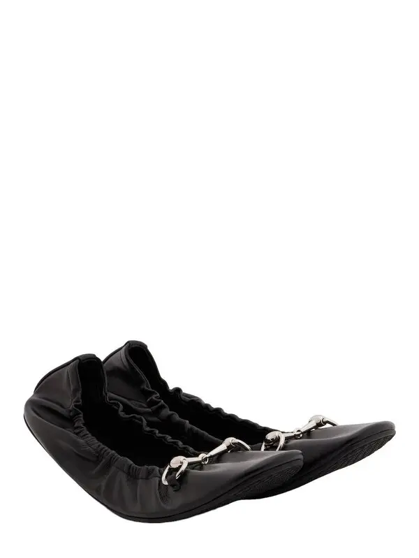 Gucci Prima Horsebit Leather Ballet Flats - Black