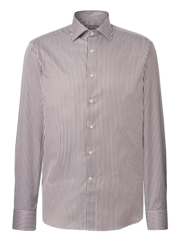 Canali Striped Cotton Shirt - Brown