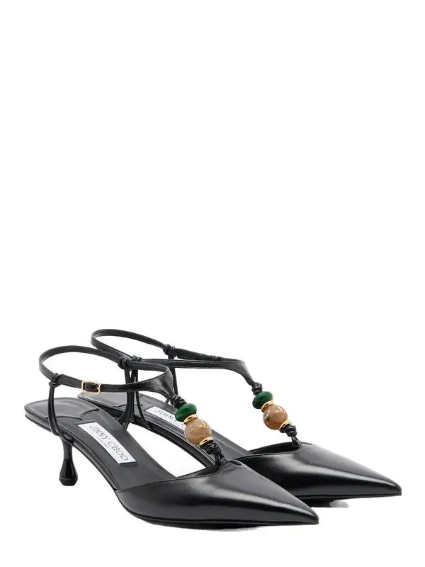 JIMMY CHOO Lauri Embellished Leather Slingback Pumps - Black