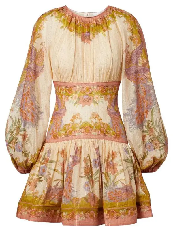 Zimmermann Indra Cotton And Silk-blend Minidress In Chartreuse Scarf Floral - Multicoloured