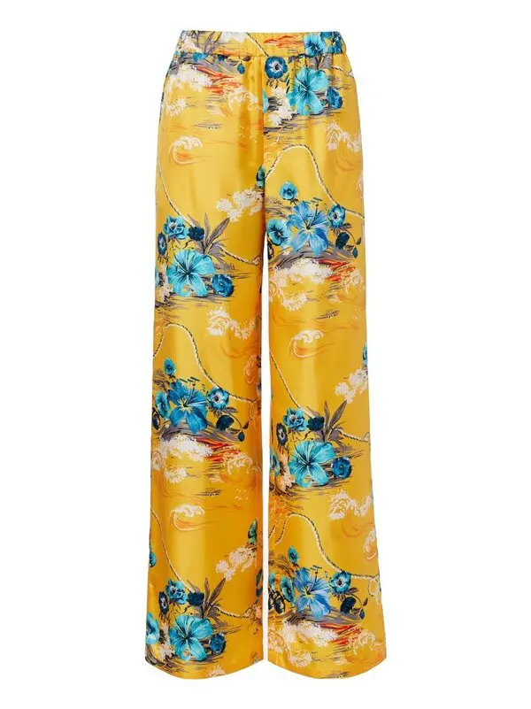 Gucci Printed Silk Twill Palazzo Pants - Yellow