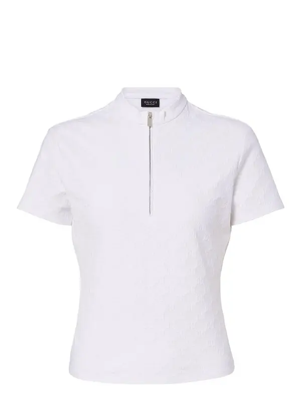 Gucci Gg Jersey Jacquard Half-zip Top - White