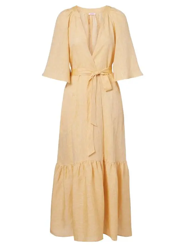 ERES Audacieuse Belted Linen Midi Dress - Yellow