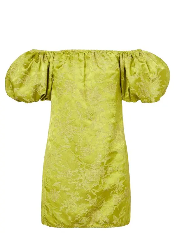Saint Laurent Embroidered Duchess Satin Mini Dress - Green