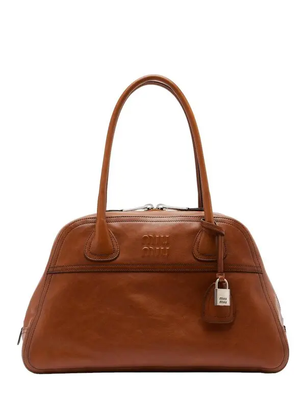 Miu Miu Vivant Medium Leather Bowling Bag - Brown
