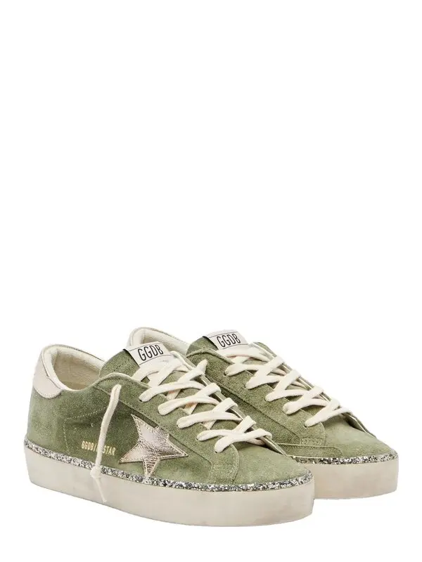 GOLDEN GOOSE Hi Star Glitter-trimmed Suede Sneakers - Green