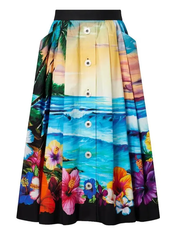 Dolce & Gabbana Pleated Printed Cotton Midi Skirt - Multicoloured