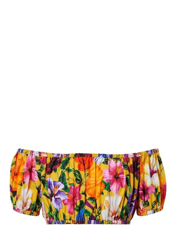 Dolce & Gabbana Floral Off-shoulder Cotton Crop Top - Multicoloured