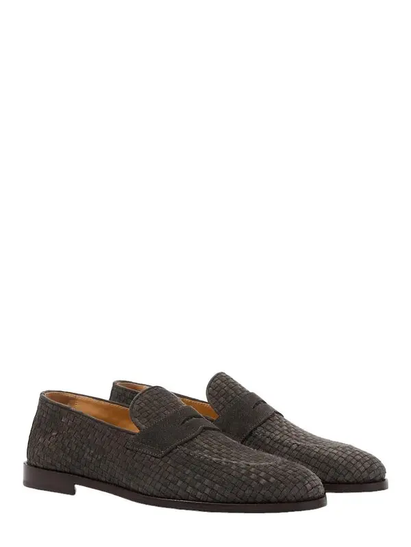 Brunello Cucinelli Woven Suede Loafers - Grey