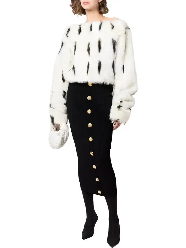 Balmain Shearling Boat-neck Top - White