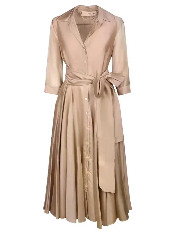BLANCA VITA Allia Belted Dress In Beige Muslin - Neutrals