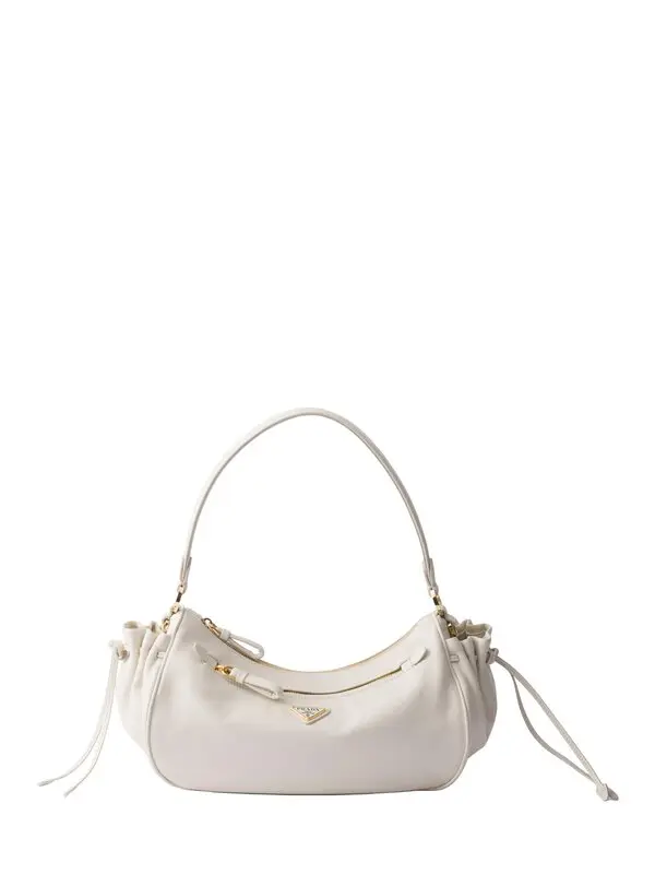 Prada Small Leather Bag With Drawstring Details - White