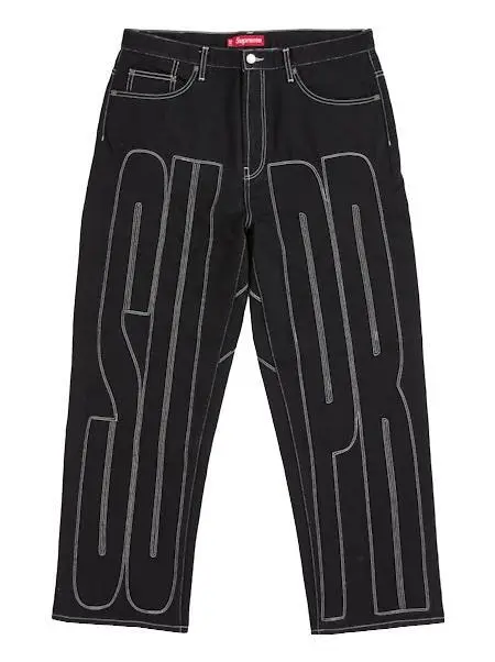 Supreme Inset Spellout Baggy Jean - Black
