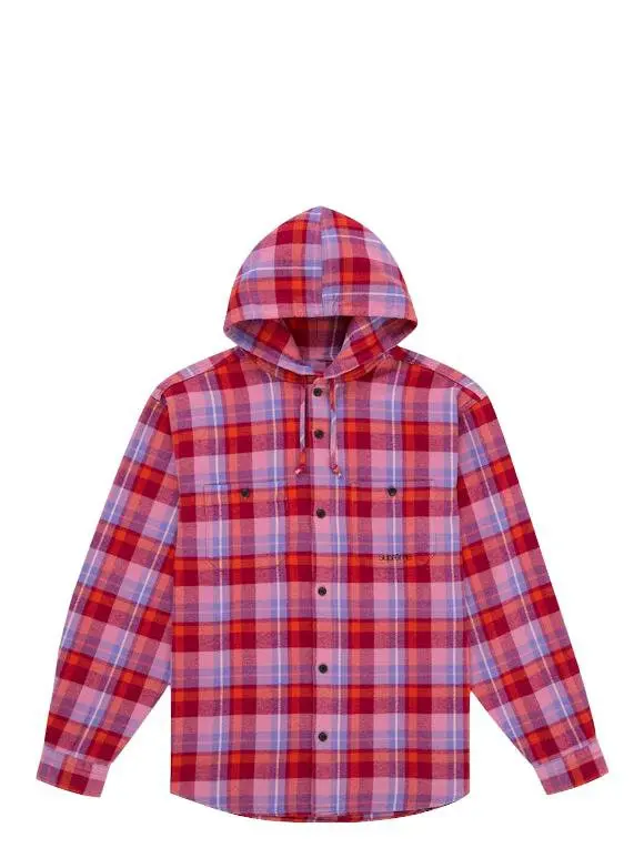 Supreme Hooded Flannel Shirt - Red