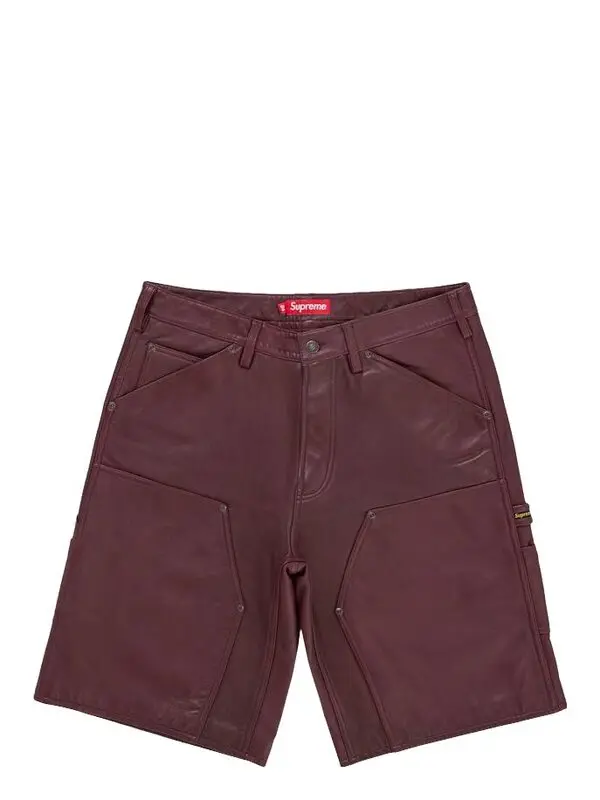 Supreme Leather Double Knee Painter Short - Burgundy