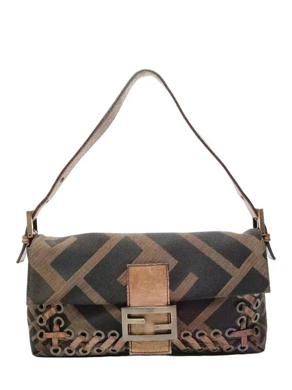 Fendi 1999-2005 Mamma Baguette Zucca Monogram Shoulder Bag - Black
