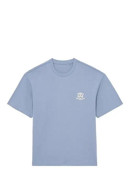 REISS Walton Monogram Butter-print Cotton-jersey T-shirt - Soft Blue