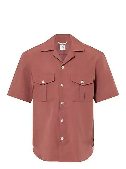 Eleventy Short-sleeve Bowling-collar Linen And Cotton Blend Shirt - Bruciato