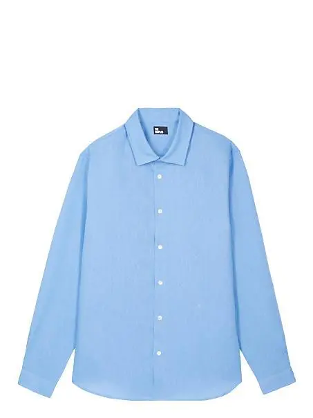 The Kooples Logo-embroidered Slim-fit Linen Shirt - Blue