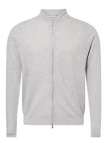 John Smedley Textured Crewneck Wool Cardigan - Nimbus Grey