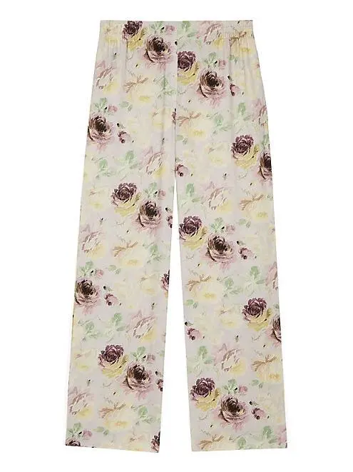 The Kooples Floral-print Wide-leg Woven Trousers - Light Old Pink / Ecru