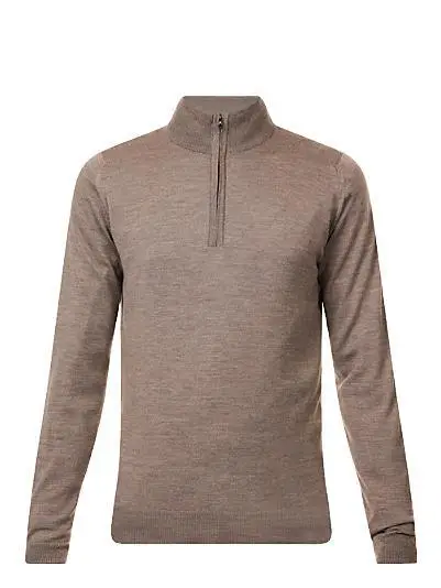 John Smedley Tapton Half-zip Long-sleeve Wool Jumper - Mushroom