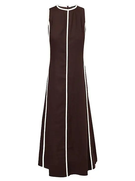 ME+EM Linen-blend Maxi Dress - Brown/light Cream